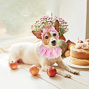 Legendog Cat Bandana for Cats, Princess Cat Costumes for Cats, Cute Lace Dog Bandanas and Cat Crown Accessories for Cats Small Dogs, Pink Outfit for Birthday Party