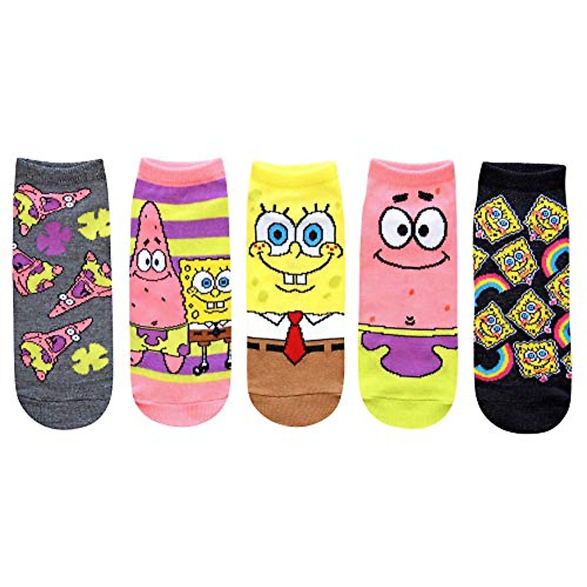Hyp Spongebob Squarepants and Patrick Juniors/Womens 5 Pack Ankle Socks