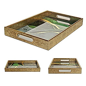 Serving Tray –Coffee Table Tray –Elegant Decorative Tray –PS and Printed Glass Table Tray –Practical and Sturdy Design–Easy to Clean and Washable–Ideal for Coffee,Breakfast,Dessert