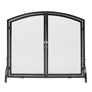 UniFlame, S-1064, Large Single Panel Black Wrought Iron Fireplace Screen with Doors