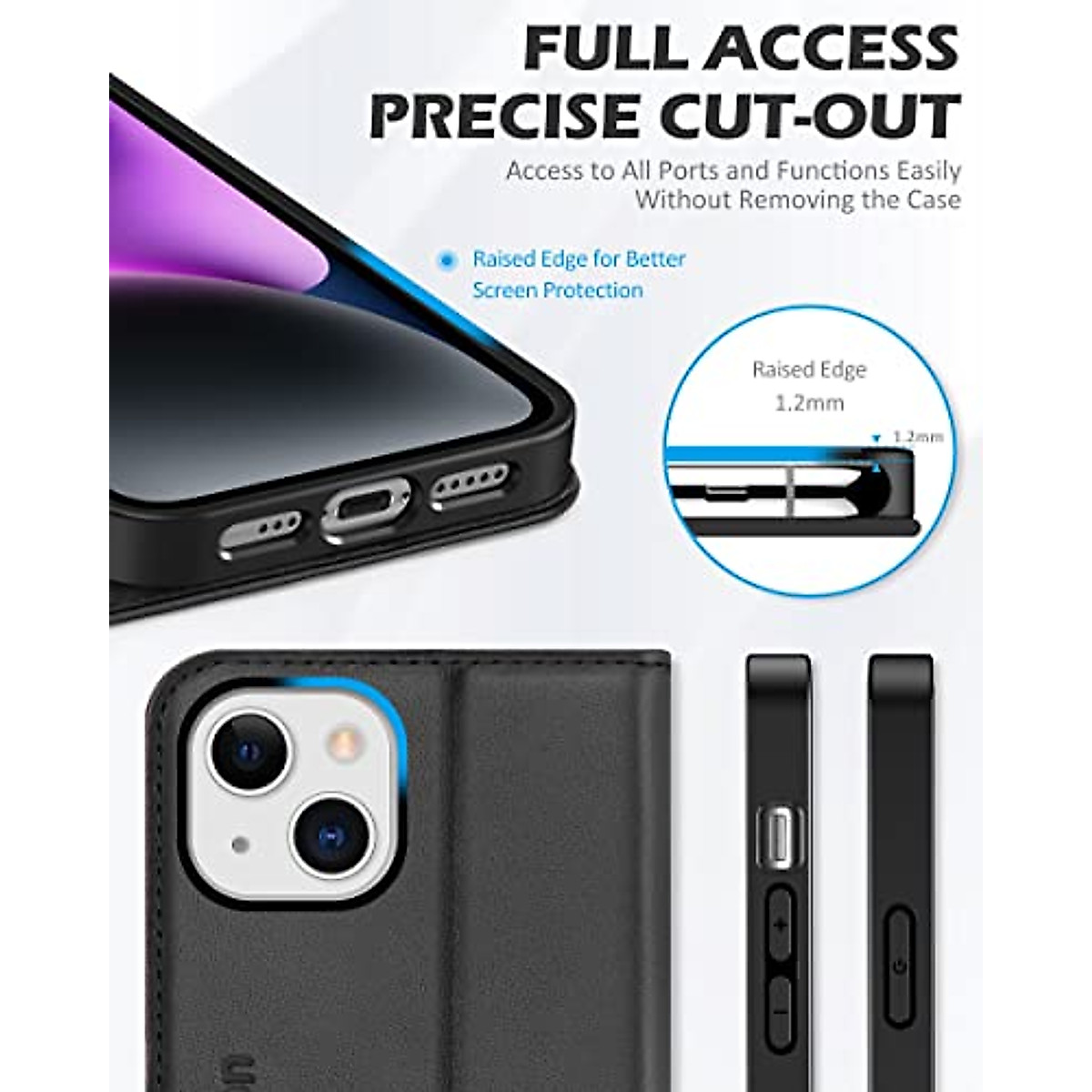 SHIELDON Case for iPhone 14 6.1" 5G, Genuine Leather iPhone 14 Wallet Folio Case [Magnetic Closure] [RFID Blocking Card Slots] [Kickstand] Full Protection Case Compatible with iPhone 14 2022 - Black