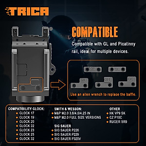 trica 800 Lumen Mini Pistol Light LED Compact Strobe Tactical Gun Flashlight, USB Rechargeable Rail-Mounte Weapon Light for Pistol Quick Release Light with 1913 or GL Rail, Built-in Battery (Black)