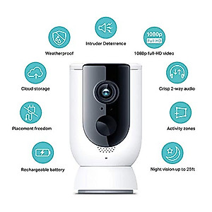 Kasa Home Security Camera System Wireless Outdoor & Indoor Camera by TP-Link, 1080P HD with Siren, Night Vision, Battery Rechargeable, Magnetic Wall Mount, Works w/Alexa & Google Home (KC300S2)