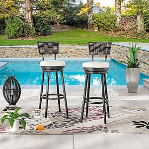 LOKATSE HOME Outdoor Swivel Bar Stools Set of 2 Chairs Armless for Pub Kitchen Cafe Patio Bistro, Beige