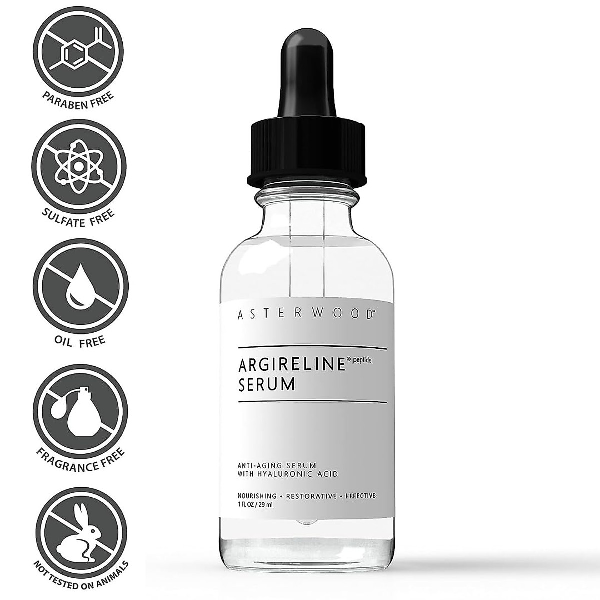 Asterwood Argireline Peptide with Hyaluronic Acid Serum - Wrinkle Reducing, Anti-Aging, Nourishing - Fragrance-Free - 1 Fl Oz