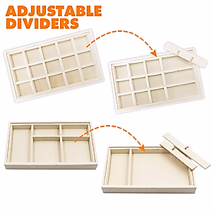 MINGRI Jewelry Organizer Trays,Earring Holder Tray Stackable Velvet Drawer Organizer Tray for Necklace,Ring,Bracelet Brooch Watch,Jewelry Storage Display Case Insert for Women Girls Set of 4 (Beige)