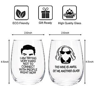 Stemless Wine Glasses Set of 2,Funny Wine Glass for Women with Sayings,I am Trying Very Hard Not to Connect with People Right Now,Housewarming gifts for New Home,Unique Gifts for Women,15 oz