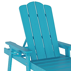 Flash Furniture Sonora Adjustable Adirondack Lounger with Cup Holder, Commercial Grade All-Weather-Weather Indoor/Outdoor Recycled HDPE Lounge Chair, Blue