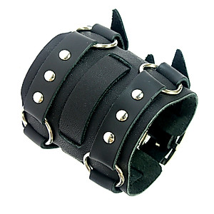 Neptune Giftware Wide Triple Strap Leather Cuff Wrap Gothic Wristband Bracelet With Buckle Fastening - BLACK LEATHER