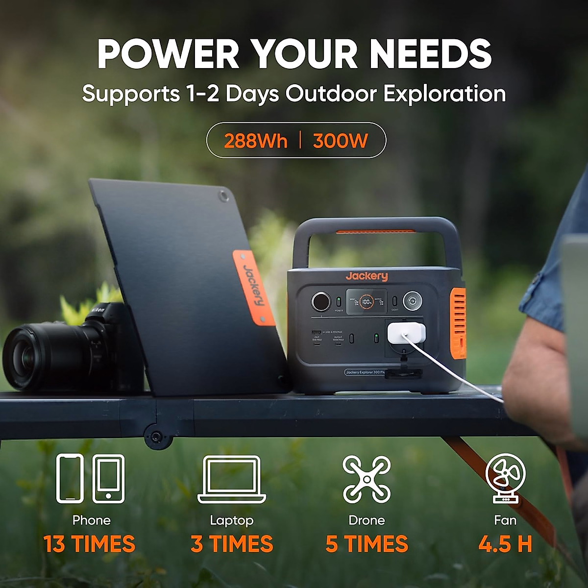 Jackery Solar Generator 300 Plus Portable Power Station with 1X SolarSaga 100W Solar Panel, 288Wh Backup LiFePO4 Battery, 300W AC Outlet for RV, Outdoors, Camping, Traveling, and Emergencies