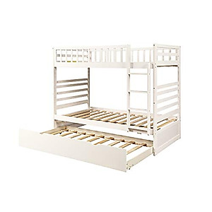 MERITLINE Twin Over Twin Bunk Bed for Kids,Detachable Wood Twin Bunk Bed Frame with Trundle,White
