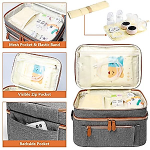Tesuko Double-Layer Breast Pump Bag for Elvie, Willow Pumps and Medela Pump in Style, Pumping Bag with 2 Removable Dividers to Store Breast Pump, Baby Bottles and Pump Parts (Grey)