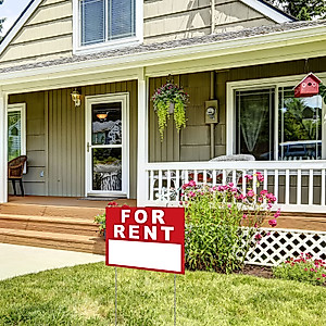 3 Pack 12 x 16 Inches for Rent Sign Kit Yard Sign with Tall Stands Double Sided Corrugated Plastic for Rental House Car Apartment Shops Business (Red)