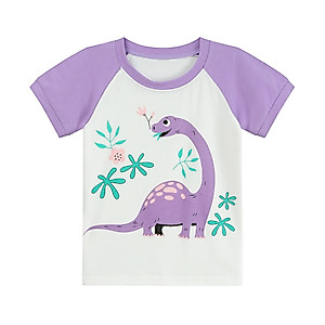 Little Hand Kids & Toddler Girls Dinosaur Pajamas 2 Piece Pjs Short Sets Summer Purple Sleepwear 5T