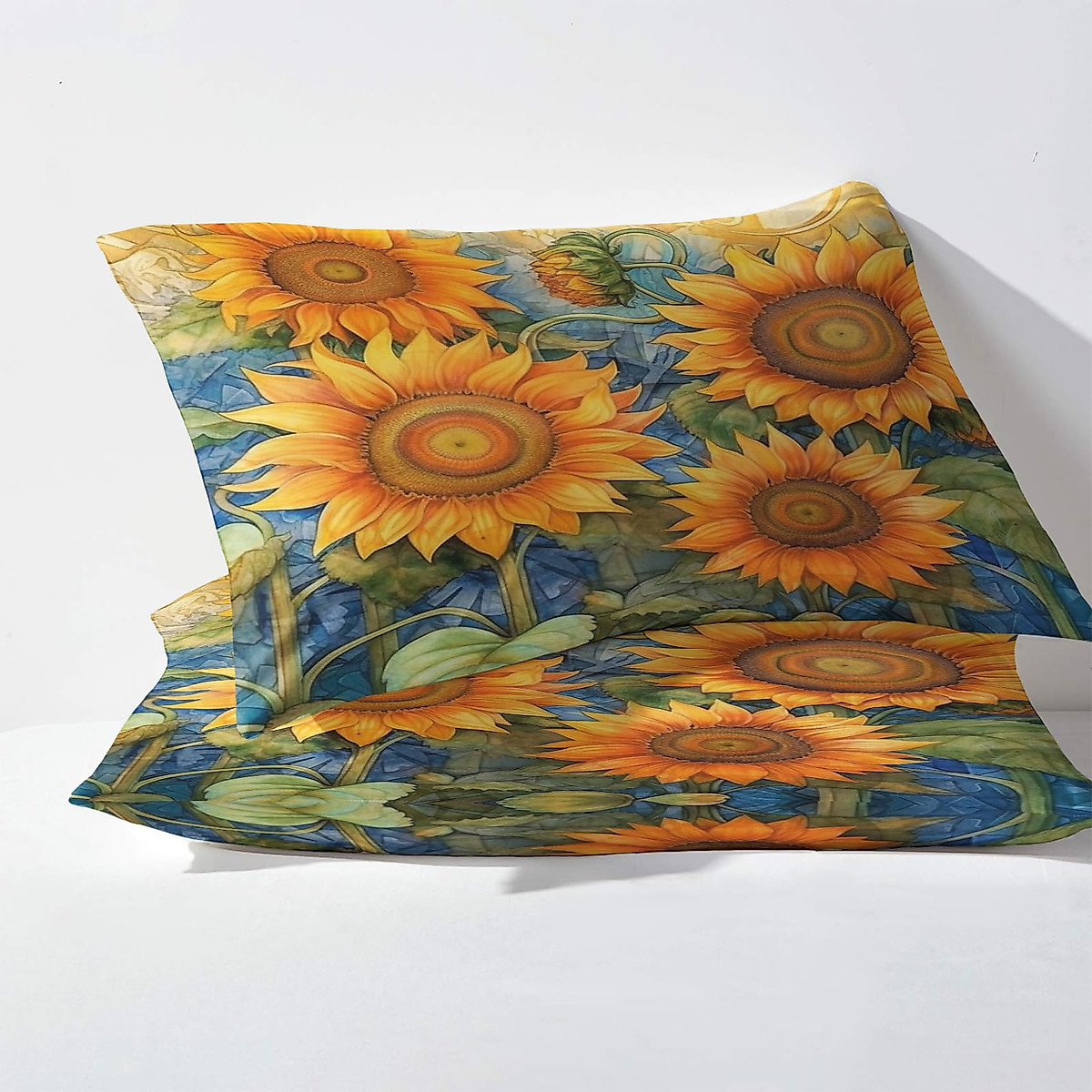 Sunflower Sheets Full Size, Yellow Floral Plant Bed Sheets, Patterned Bedding Sheets & Pillowcases 4 Piece Set - Soft Microfiber Deep Pocket Fitted Sheet & Flat Sheet & 2 Pillow Cases K0-&-320