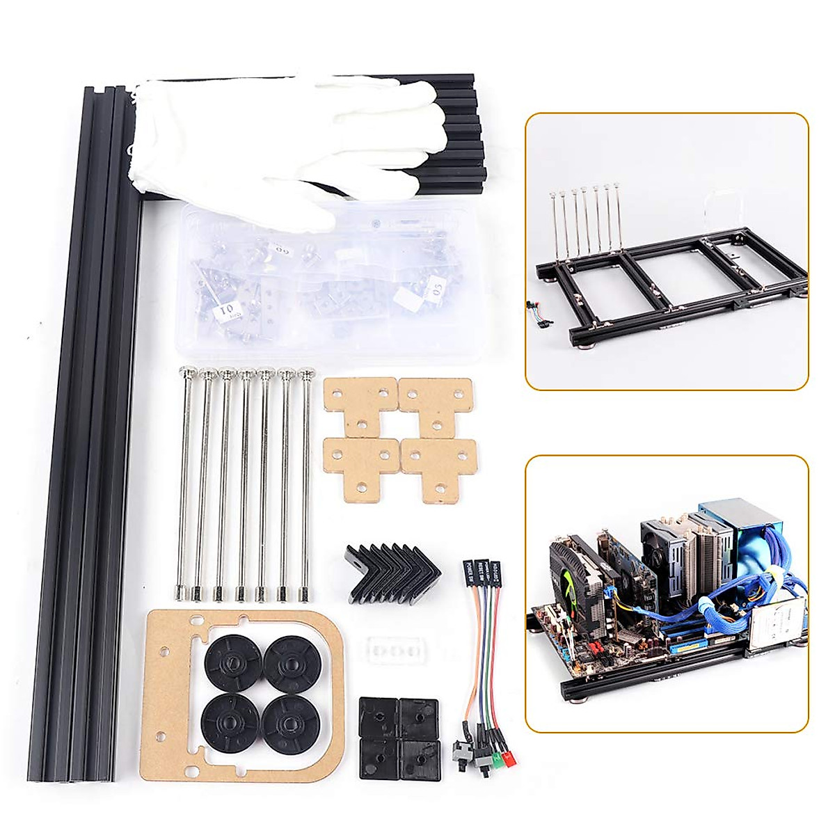 ATX PC Motherboard Case Frame, Aluminum 7 PCI Bit Open Air Case Bare Air Water Cooling Fan Stand Chassic Test Bench Rack GDAE10 Computer Board Overclocking Heat Dissipation Graphics Card Support Black