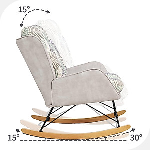 DWVO Modern Rocking Chair for Nursery, Thickened Removable Cushions Upholstered Glider Rocker Chair Armchair with Tall Back Comfy Side Chair Indoor for Living Room Bedroom, Beige