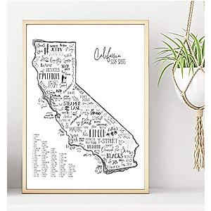 Surf California Map - Beach Wall Decor - 16 x 20 Inch Art Poster of California Surf Breaks - Unique Wall Art for Coastal, Ocean, Nautical & Surfboard Themed Decor - Poster Frame NOT Included