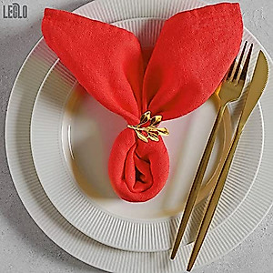 20Pcs Gold Napkin Rings Set - Leaf Napkin Rings for Wedding Decorations Napkins Rings Fiesta Dinner Napkins Gold Fall Napkin Rings - Metal Napkin Holders for Cloth Napkins Autumn Easter Napkin Rings