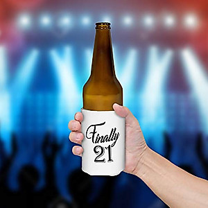Finally 21 Cheers to 21 Years Birthday Can Sleeve Cooler Insulated Drink Coozies Soda Beer Hugger Coolies (Black, 13)