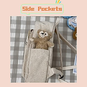 MeganJDesigns WaiWaiUS Corduroy Backpacks Lightweight with Cute Bear Pendant, School Bookbag for Girls, Casual Daypack Laptop Backpack (C-Khaki Corduroy Backpack)