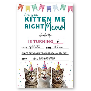 LoaHak Kitten Me Right Meow Birthday Party Invitations Card, Kitty Cat Party, Kitty Cat Birthday Invitation. (093)