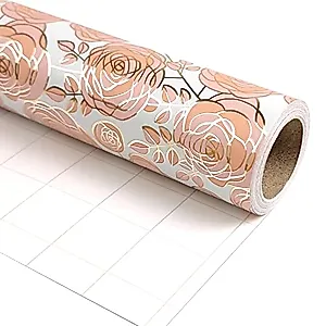 LDGOOAEL Mini Short Small Wrapping Paper Roll (17" X 120") - Pink Rose with Metallic Foil for Holiday, Mothers Day, Birthday, Wedding, Baby Shower
