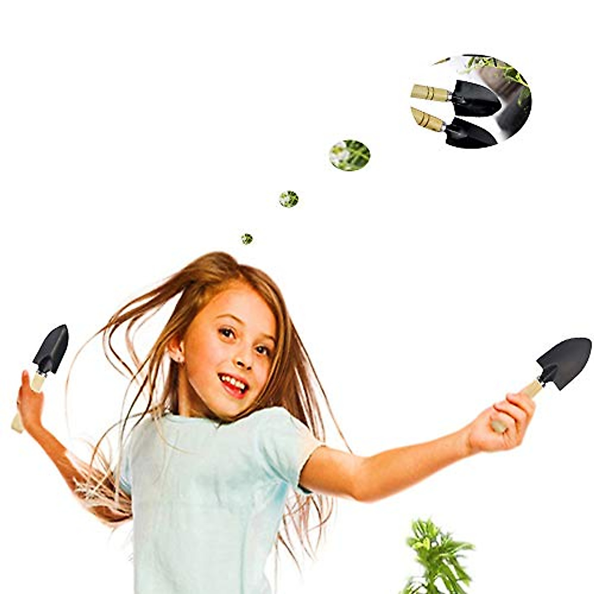 Huture Mini 3pcs Durable Spade Shovel Rake for Plant Potted Flowers Seedlings Loose Soil Erramientas Bonsai Wooden Handle Perfect Size for Little Hands Light Use Indoor Outdoor Gardening Care Gifts