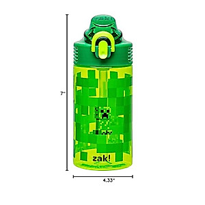 Zak Designs Sage Minecraft Kids Water Bottle For School or Travel, 16oz Durable Plastic Water Bottle With Straw, Handle, and Leak-Proof, Pop-Up Spout Cover (Creeper)