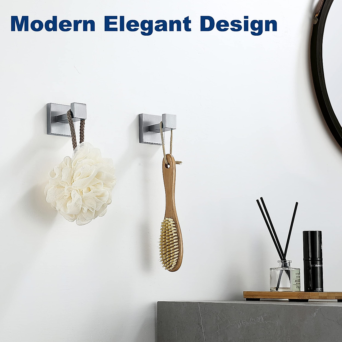 Towel Hooks for Bathrooms, Brushed Nickel Towel Hook for Kitchen Bathroom, SUS304 Stainless Steel Coat Hook, Square Heavy Duty Holder Robe Hooks for Hanging Towels, Coats, sponges, Wall Mount, 4 Pack