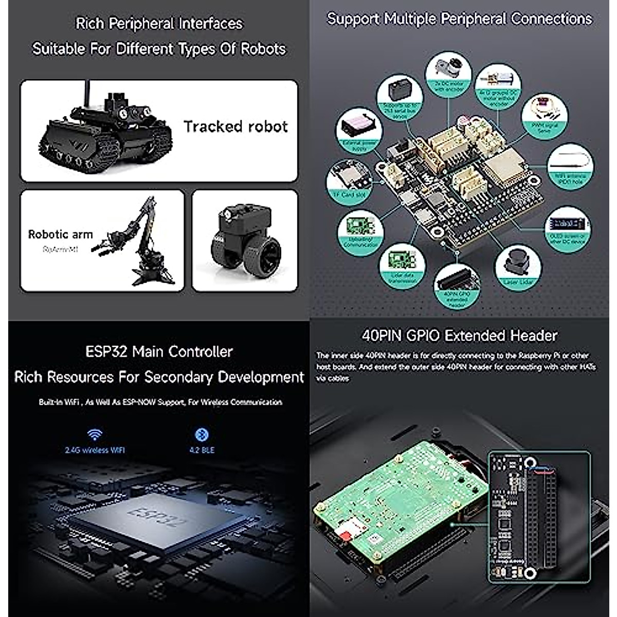 Waveshare General Driver Board for Robots, Compatible with Raspberry Pi and Jetson Nano, Based On ESP32, Multi-Functional, Supports WiFi, and ESP-Now Communications