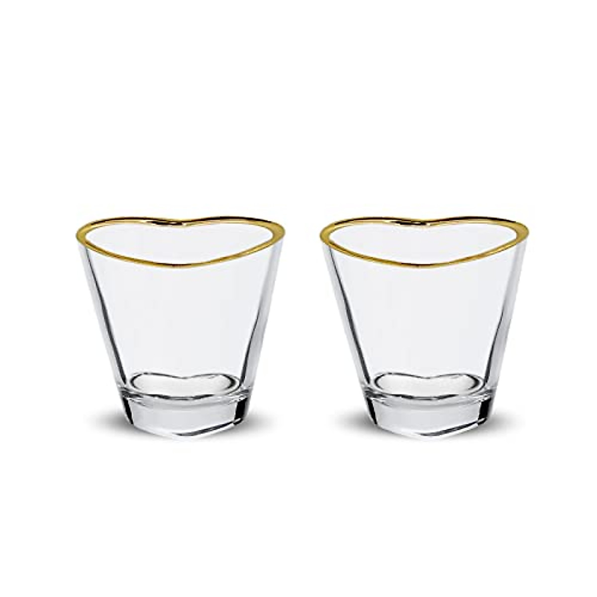 RUGLUSH Heart Shaped Shot Glasses with Gold Rim 2 Pack, Korean Soju Shot Glasses, Clear Heart Shot Glass Set for Soju Whiskey Vodka Espresso Liquor, Drinking Gift for Men and Women, 2oz