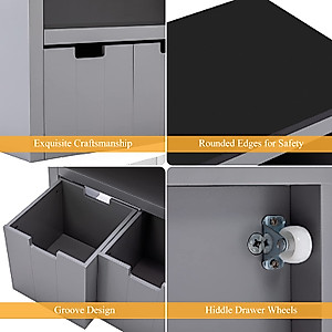 AUXSOUL Toy Storage Organizer - Kids Toy Organizers with Blackboard - 3 Storage Bins and Open Shelf - Suitable for School Classroom, Children's Room, Playroom, Hallway(Grey)