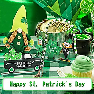 LYIBLE 4Pcs St. Patrick's Day Tiered Tray Decor Set with Gnomes Plush Doll St.Patrick Day Luck Wood Sign Shamrock Wooden Bead Garland for St.Patrick Irish Party Home Table Decor (Tray Not Included)