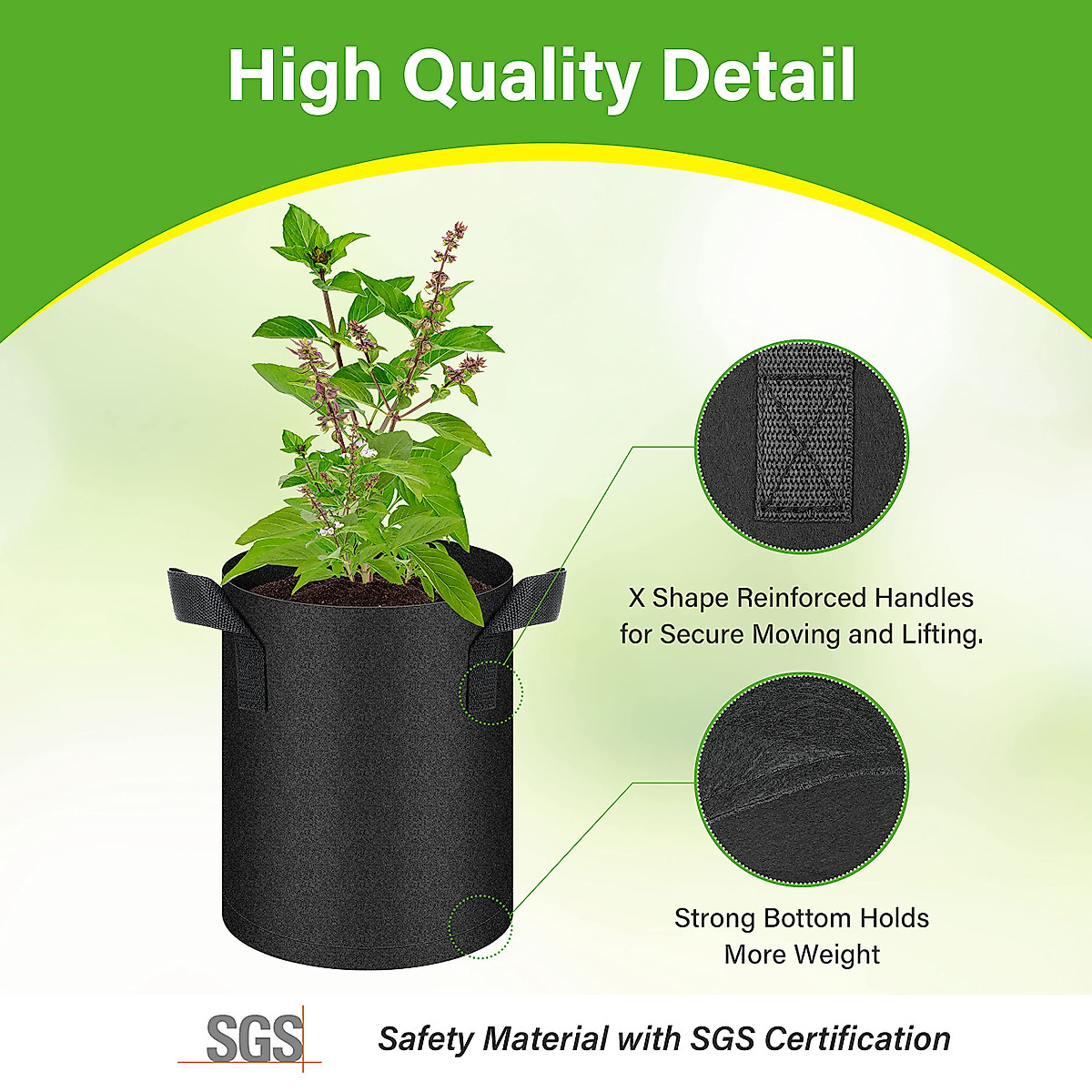 HealSmart 6-Pack 1 Gallon Nonwoven Grow Bags, Aeration Fabric Pots with Handles, Suitable for Garden Fruits, Vegetables and Flowers, Black