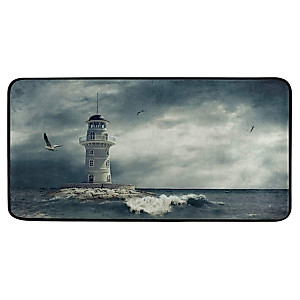 MOYYO Kitchen Mat Lighthouse On The Sea Kitchen Rug Mat Anti-Fatigue Comfort Floor Mat Non Slip Oil Stain Resistant Easy to Clean Kitchen Rug Bath Rug Carpet for Indoor Outdoor Doormat
