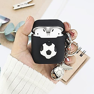 Wonhibo Soccer Airpods Case for Men Boys,Sport Cool Black Cover for Apple Airpod 1 & 2 with Keychain