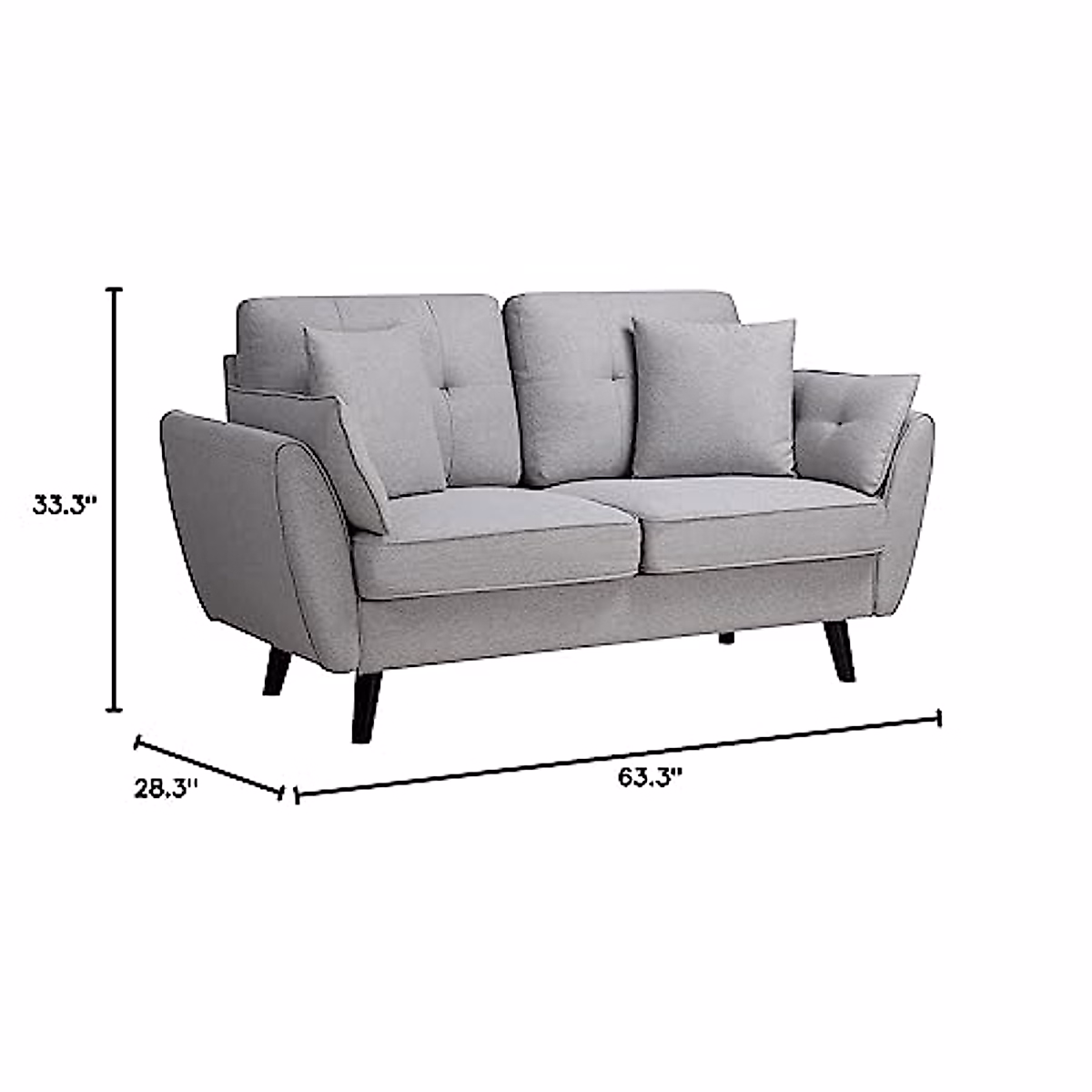 Shintenchi 63" Modern Fabric Loveseat Sofa Couch for Living Room Upholstered 2-Seat Low Back Deep Seat with 4 Pillows Furniture for Bedroom, Office，Studio Easy Assembly Light Grey