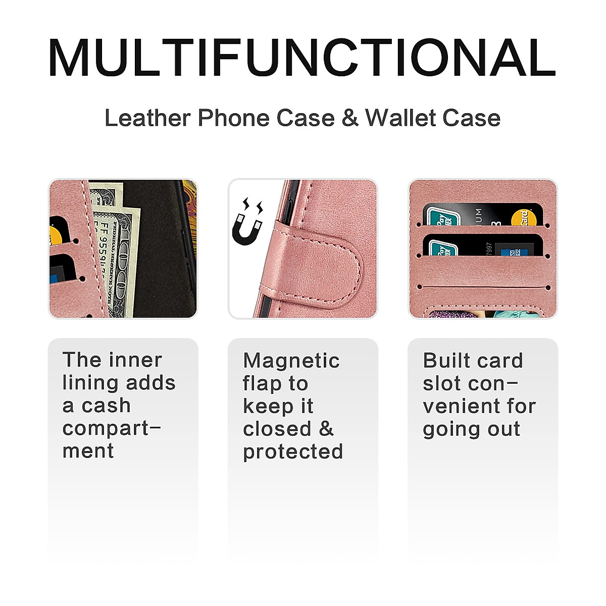 MILEGAO Case for Tecno Camon 17 Pro, Magnetic PU Leather Wallet-Style Business Phone Case,Fashion Flip Case with Card Slot and Kickstand for Tecno Camon 17 Pro 6.8 inches-Rosegold