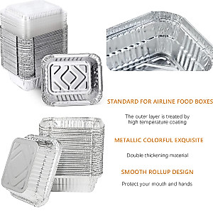 LUCKMETA 1 Lb Small Aluminum Foil Pans with Clear Lids (50 Pack), Disposable Cookware, Takeout Trays, Food Containers for Restaurants & Catering, Recyclable