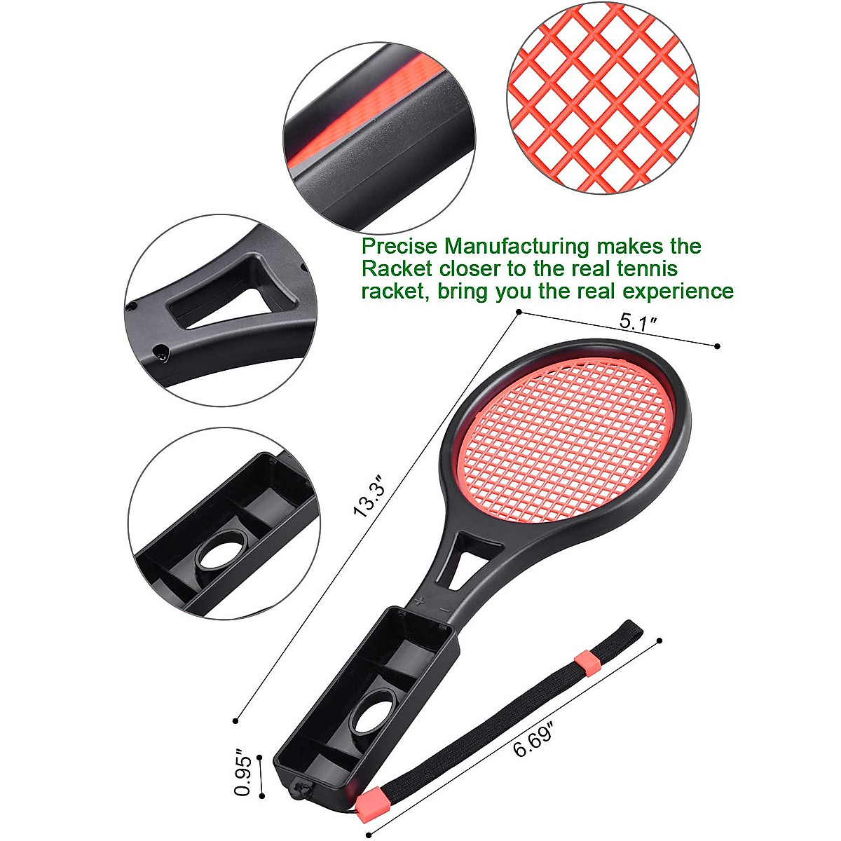 Tendak Tennis Racket for Nintendo Switch Joy-Con, Game Accessories for Mario Tennis Aces Game with 12 in 1 Game Card Case (2 Pack, Black)