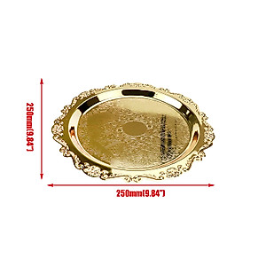 Quluxe Vintage Round Metal Food Serving Tray, 2 Pcs Reusable Decorative Appetizer Platter for Kitchen, Party, Centerpiece Display- Gold (4 Inch+10 Inch)