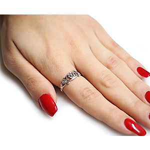 CloseoutWarehouse 925 Sterling Silver Antique Filigree Flower Ring Size 9