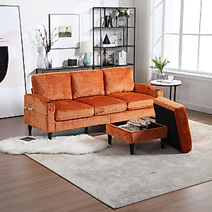 Modern Chenille Polyester Sectional Sofa with Storage Ottoman, L Shaped Couch for Living Room, Apartment, Size 77.36" x 44.49" x 30.31"