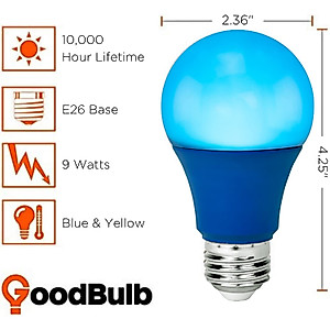 GoodBulb 9-Watt Blue and Yellow LED Light Bulbs | 60-Watt Equivalent | A19 Shape E26 Base | Stand with Ukraine | Perfect for Exterior fixtures | Non-dimming (2 Bulbs)
