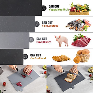 Almcmy Index Cutting Boards, 4-Pieces Plastic Cutting Board with Storage Stand, Chopping Boards with Food Icons & 1 Extra Scissors, BPA-Free, Dishwasher Safe, Cutting Boards for Kitchen, 12.6" X 8.6"