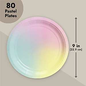 BLUE PANDA Rainbow Party Supplies, Pastel Paper Plates (9 in., 80 Pack)