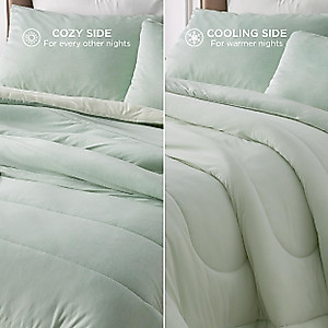 Bedsure King Comforter Set Kids - Cooling and Warm Bed Set, Sage Green Reversible All Season Cooling Comforter, 3 Pieces, 1 King Size Comforter (102"x90") and 2 Pillow Cases (20"x36")
