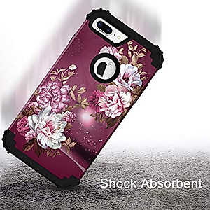 Hocase for iPhone 8 Plus Case, iPhone 7 Plus Case, Heavy Duty Shockproof Protection Hard Plastic+Silicone Rubber Hybrid Protective Case for iPhone 8 Plus/iPhone 7 Plus - Royal Purple Flowers