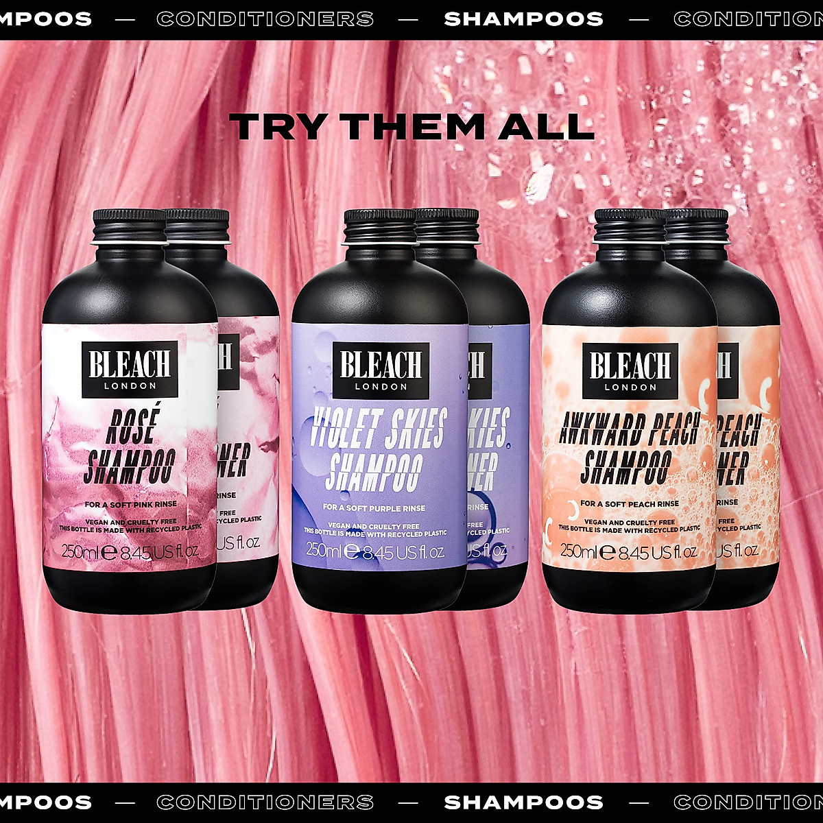 BLEACH LONDON Rose Conditioner - Soft Pastel Pink Rinse, Color Toning and Preserving, Vegan, Cruelty Free, Daily Hair Nourishment, Color Depositing Formula, 8.45 fl oz